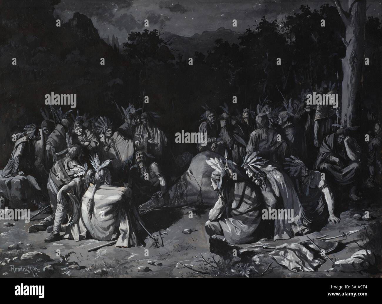 Frederic Remington's *Indian Gathering* (1897) captures a Native ...