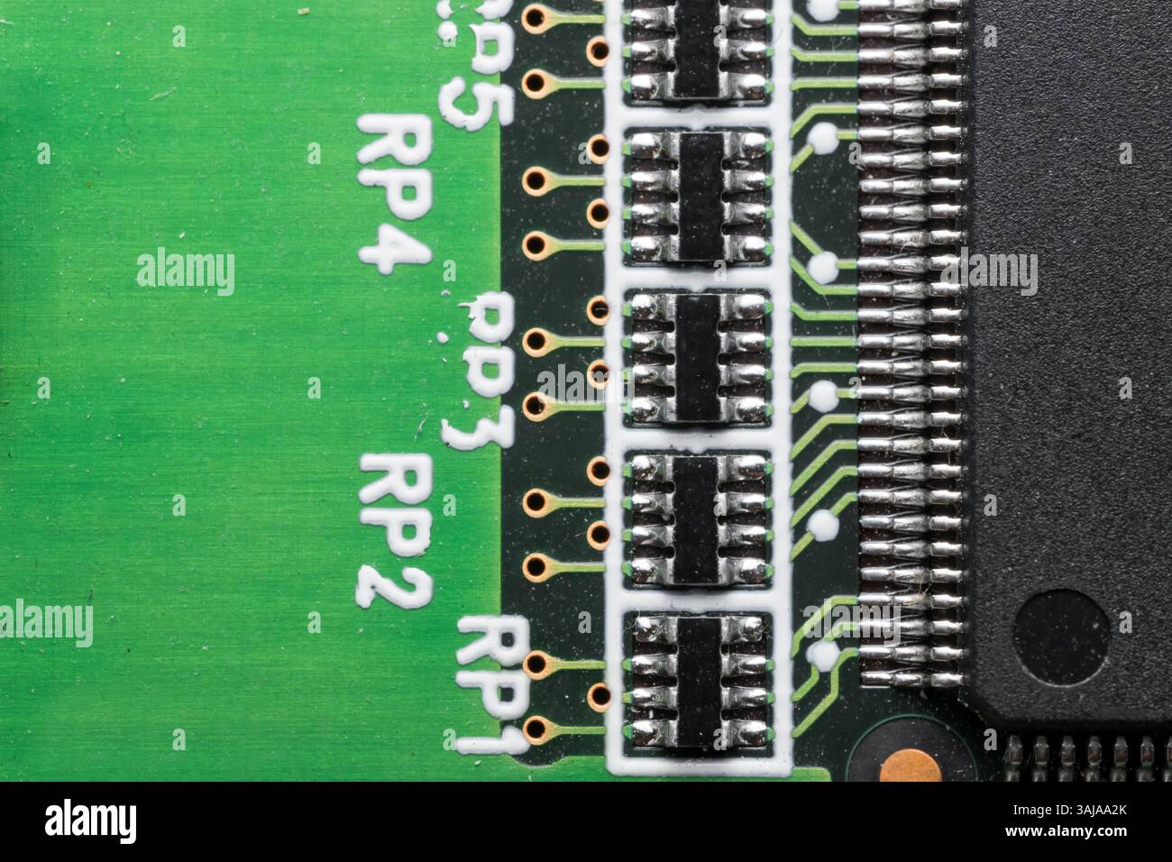 Extreme close up view of Flexible printed circuit cable connector on the printed circuit board ...