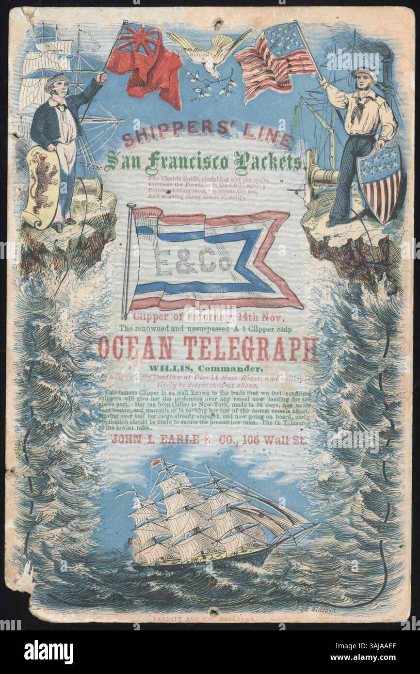The ‘Ocean Telegraph’ clipper ship sailing card advertises the vessel ...