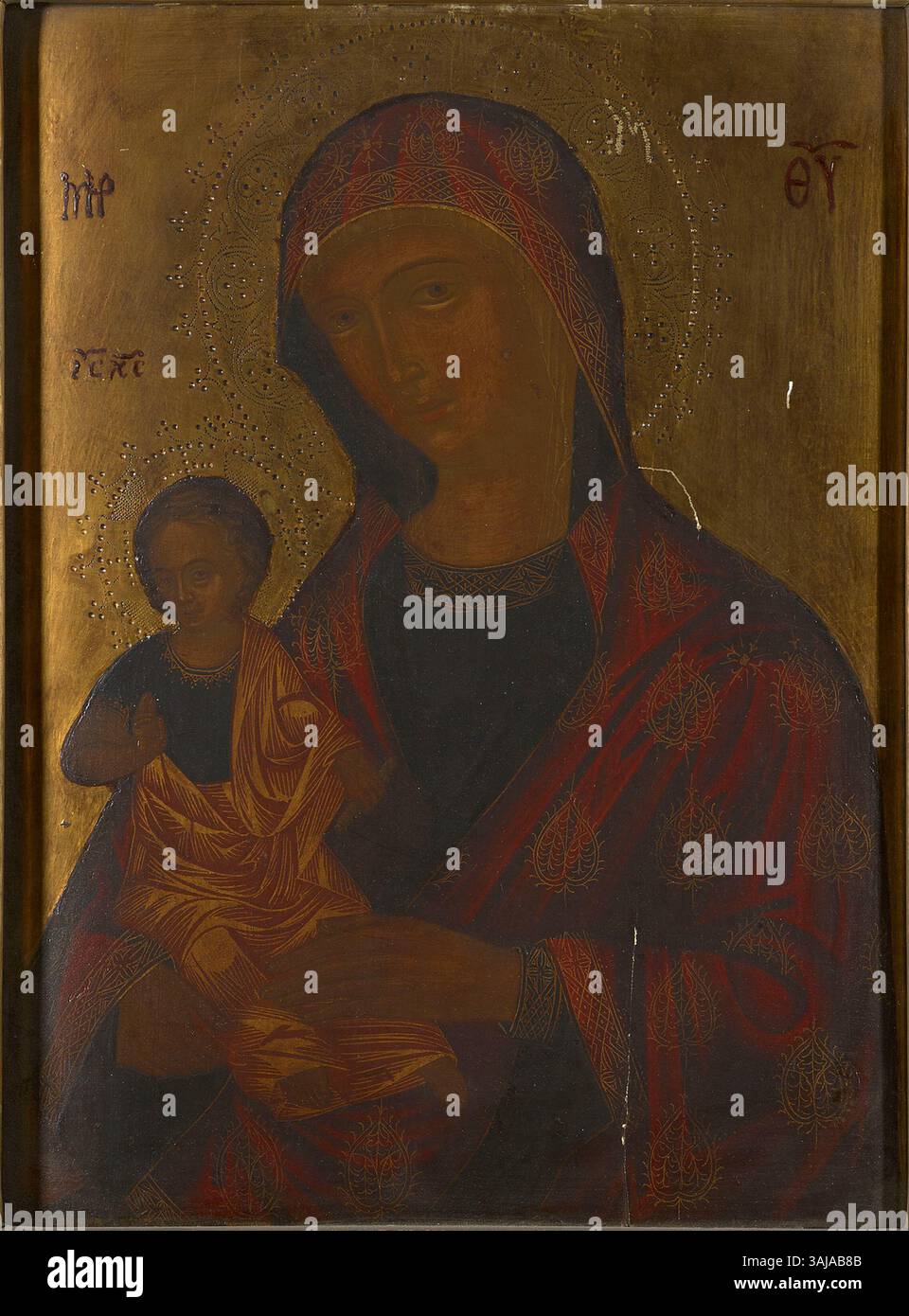 A Byzantine painting of the Virgin and Child, created between circa 1400 and 1600, showcasing ...