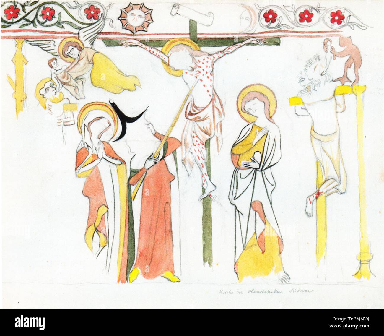 A drawing by Johann Rudolf Rahn, titled 'Crucifixion' from 1877, depicting the crucifixion scene ...