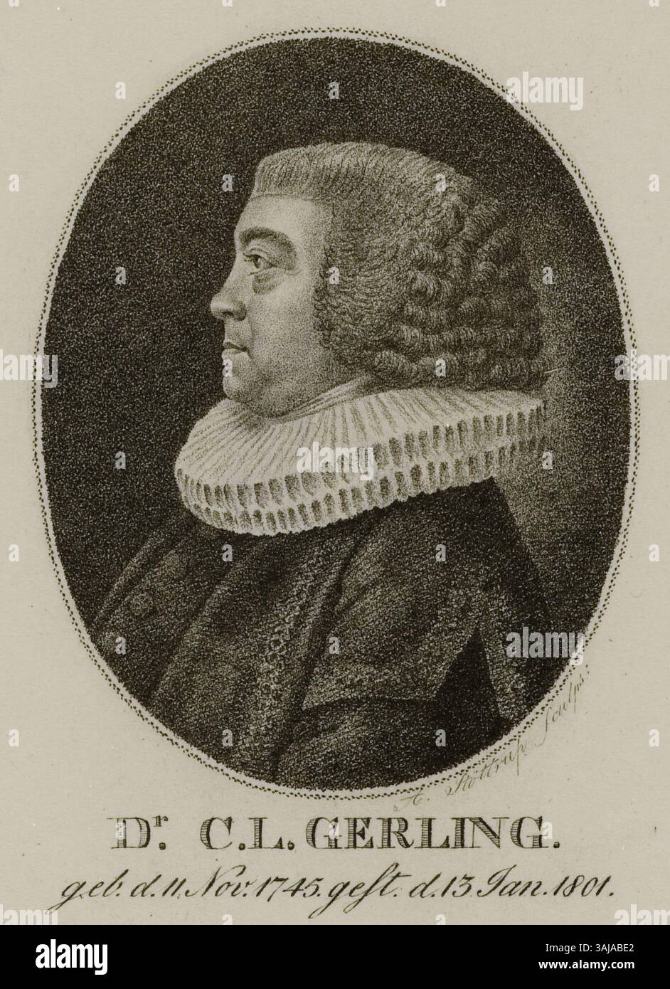 This 18th-century copper engraving depicts Christian Ludwig Gerling, a ...