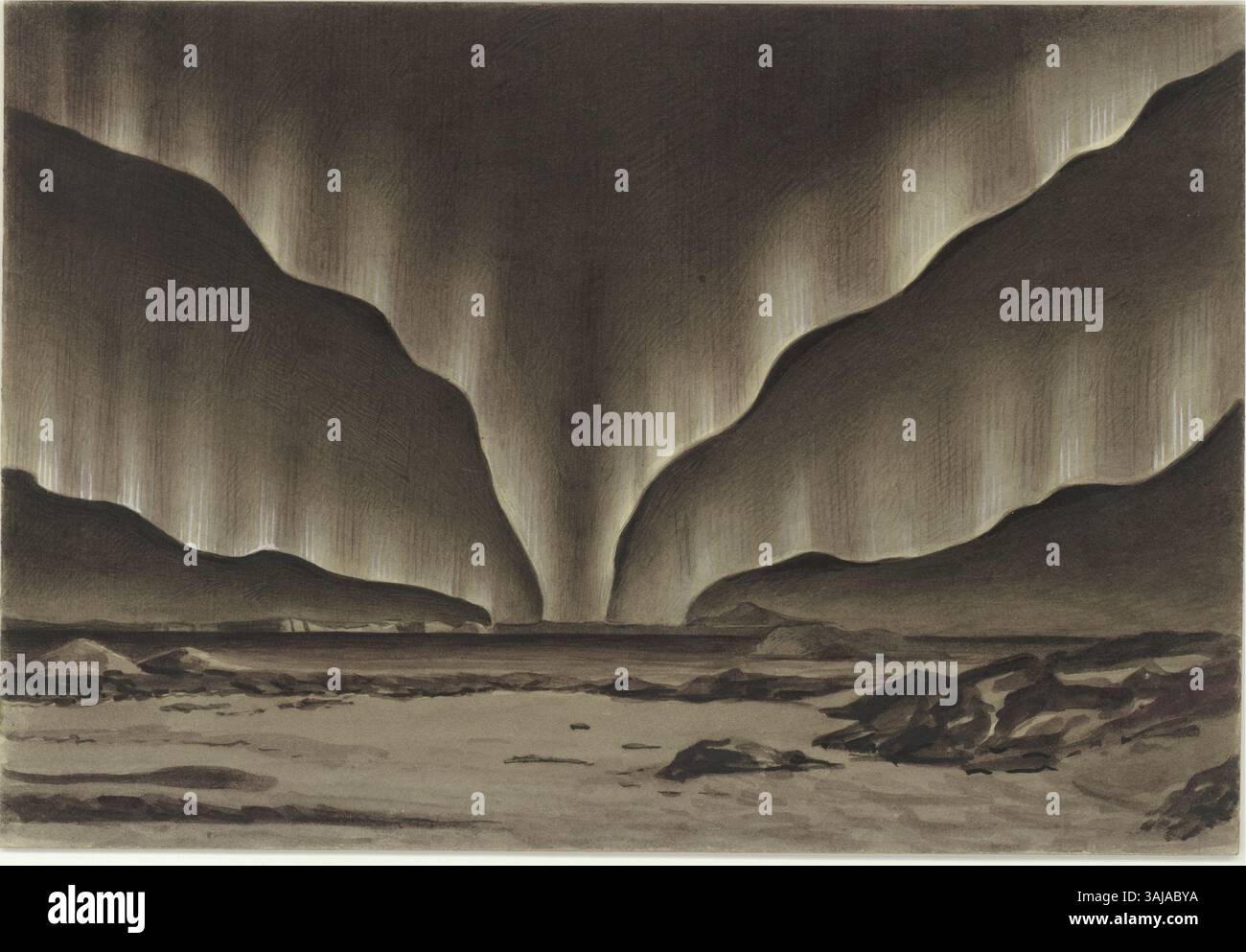 This charcoal and watercolor drawing, titled 'Aurora Polaris,' was ...