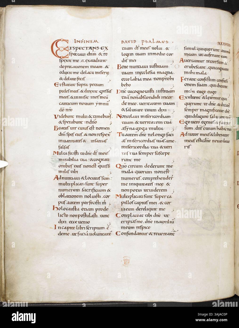 The reverse side of a page from the *Psautier Harley*, circa 1000-1050 ...