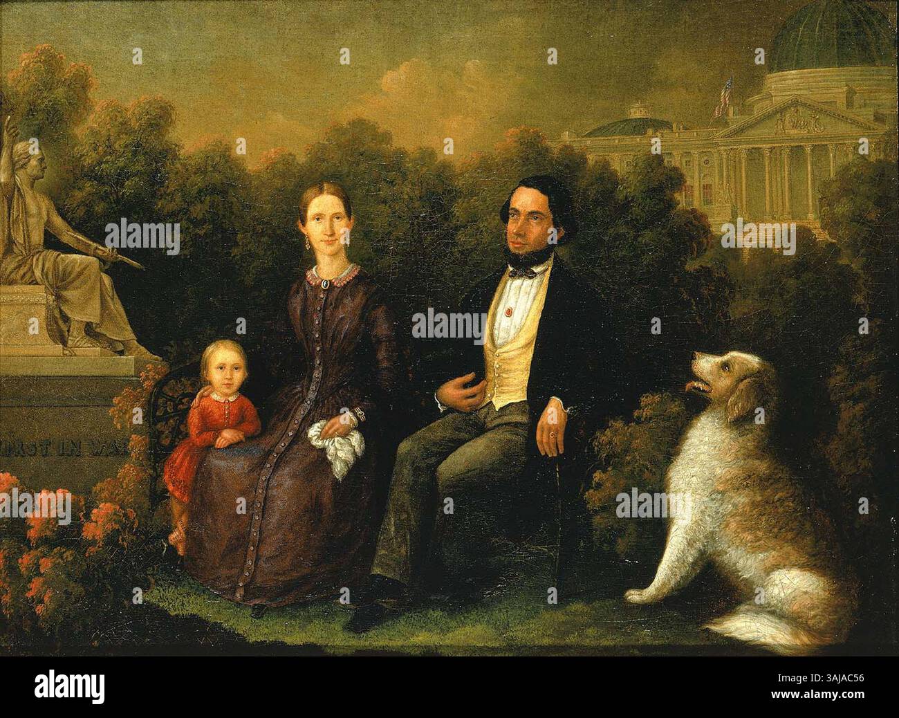 This painting, created circa 1850, depicts a family group standing ...
