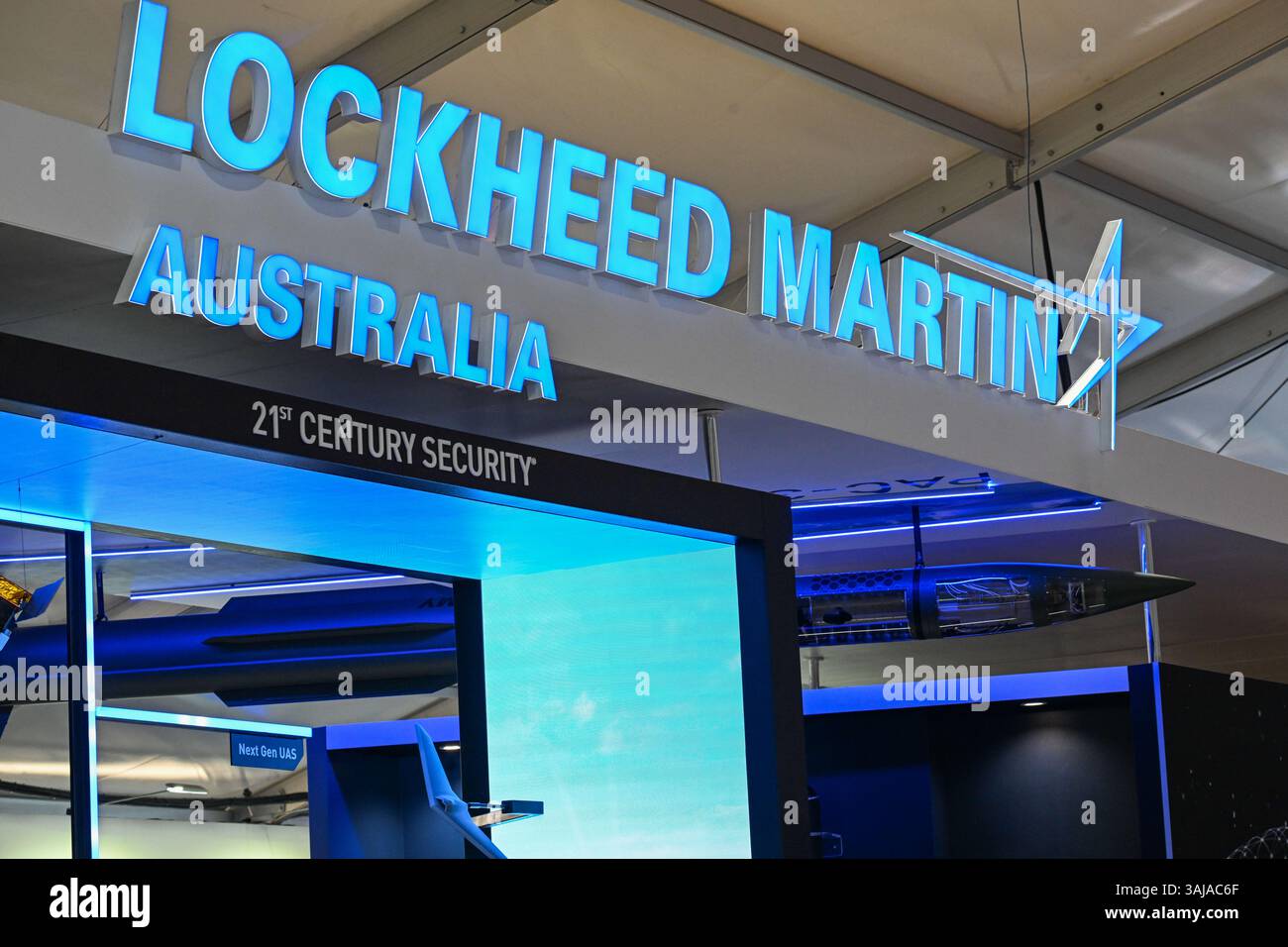 Avalon, Victoria, Australia. 25th Mar, 2025. Logo and interactive stand of Lockheed Martin ...