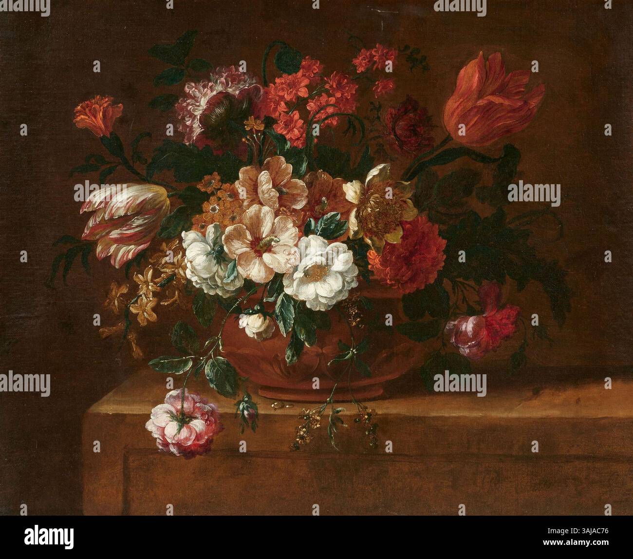 Peter Frans Casteels' painting 'Flowers in a Vase on a Stone Pedestal ...