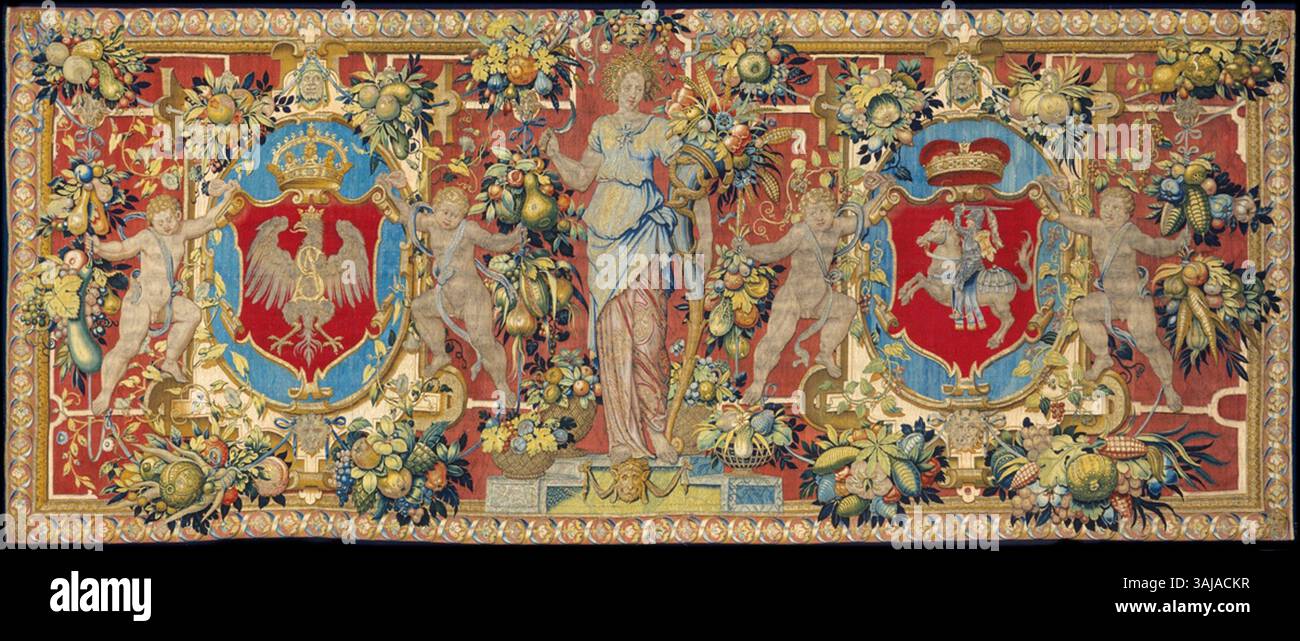 This 16th-century tapestry features the coats of arms of Poland (White ...