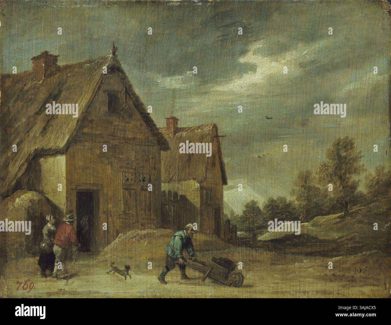 This 17th-century painting by David Teniers shows a farmer with a ...