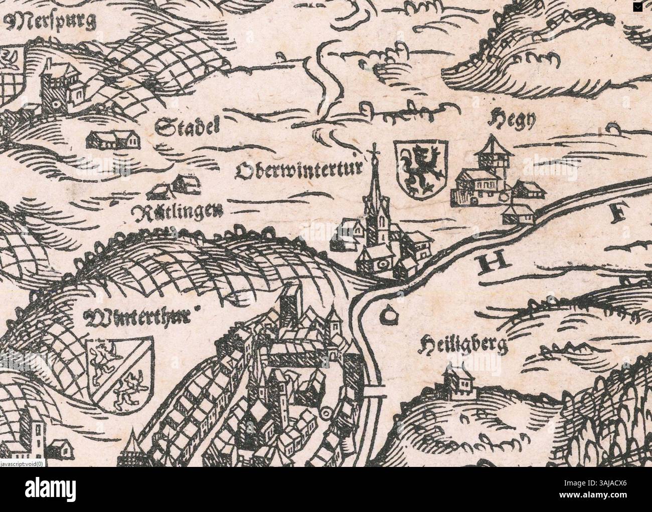 This 1566 map by Jos Murer depicts Oberwinterthur, showcasing his ...