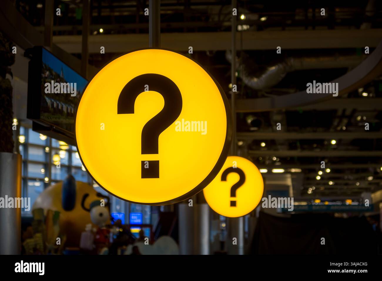 Minneapolis, USA - October 14, 2024: Question mark signs represent ...