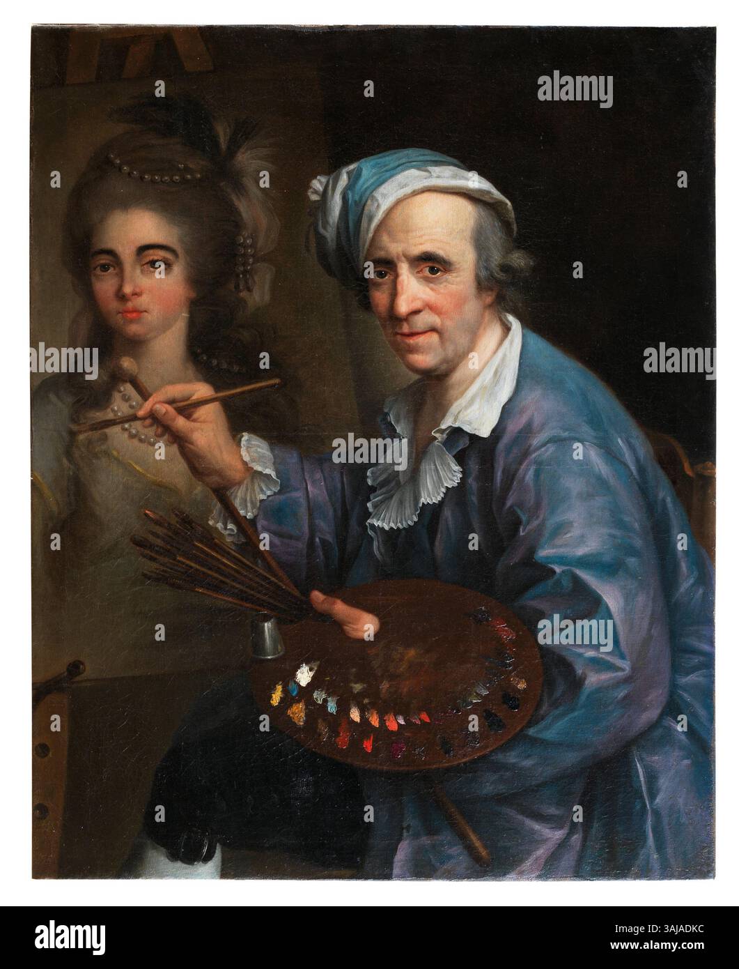 18th century German oil painting depicting an artist painting a female ...