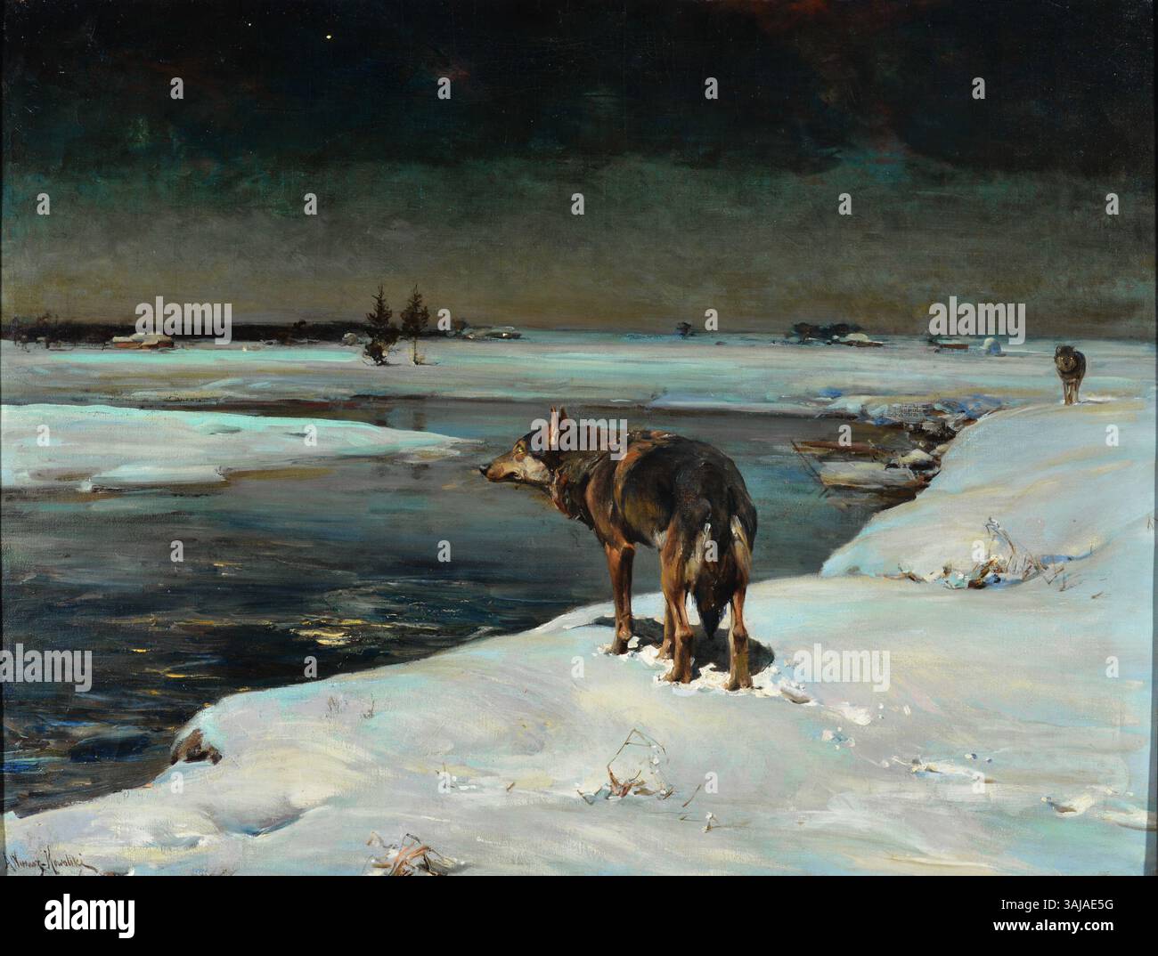 Alfred Wierusz-Kowalski's 1910 painting 'Wilki w nocy' ('Wolves at ...