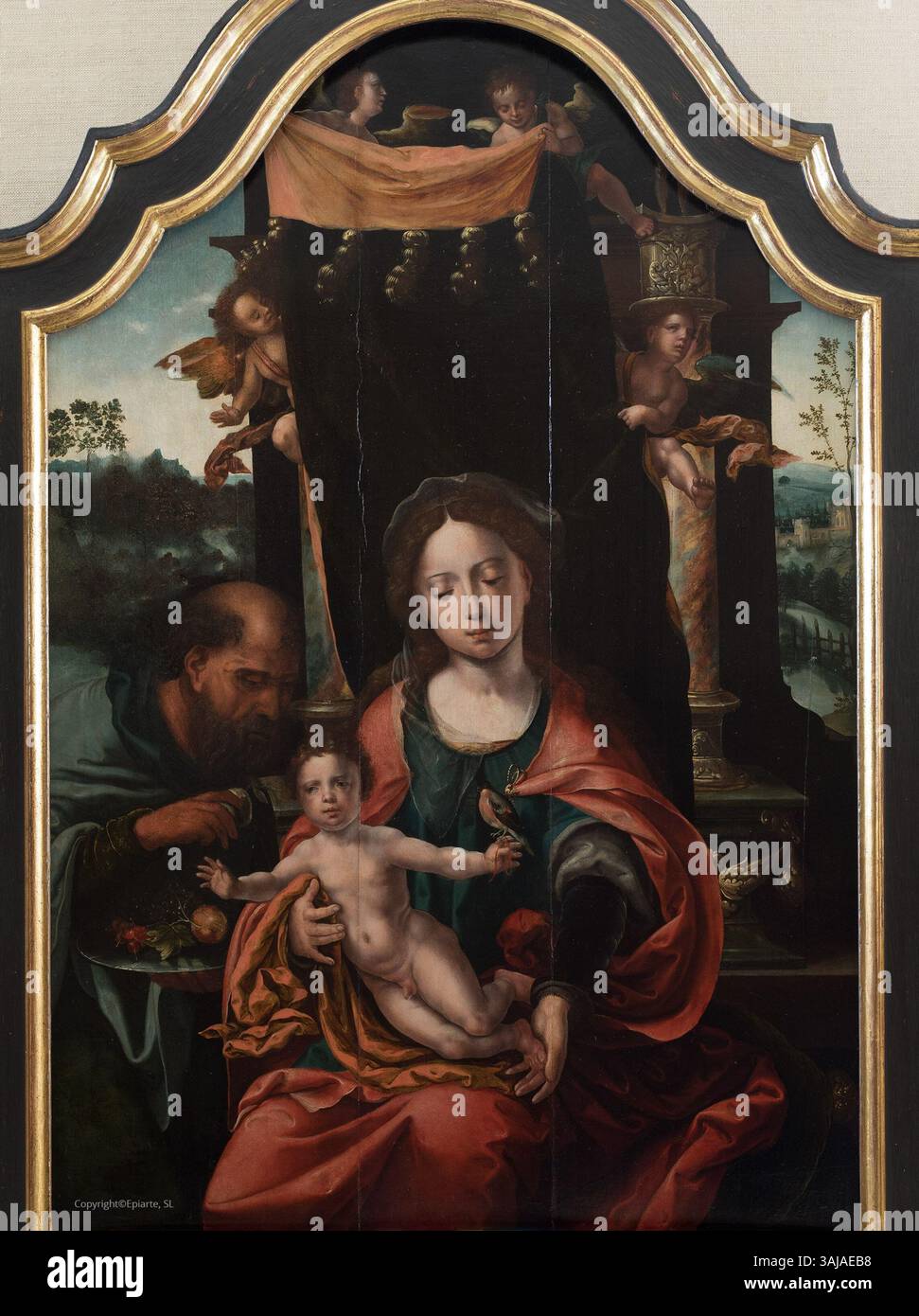 Pieter Coecke van Aelst’s painting 'The Holy Family with a Goldfinch,' painted between 1517 and ...