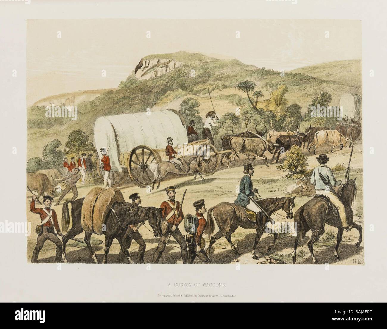 A 1854 lithograph depicting a convoy of waggons, created by Hugh ...