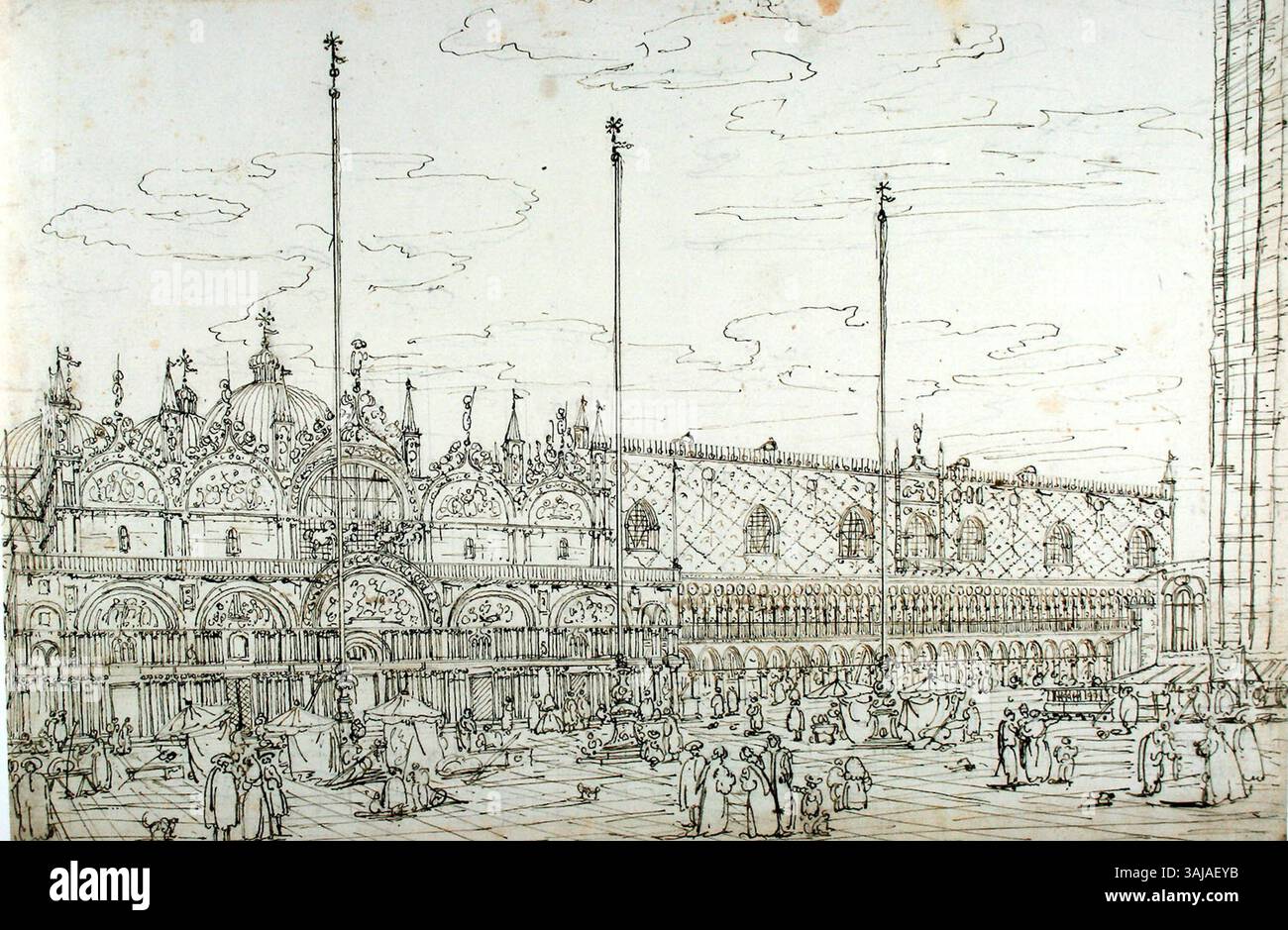 In this 1739-1740 drawing, Bernardo Bellotto depicts the Piazza San ...