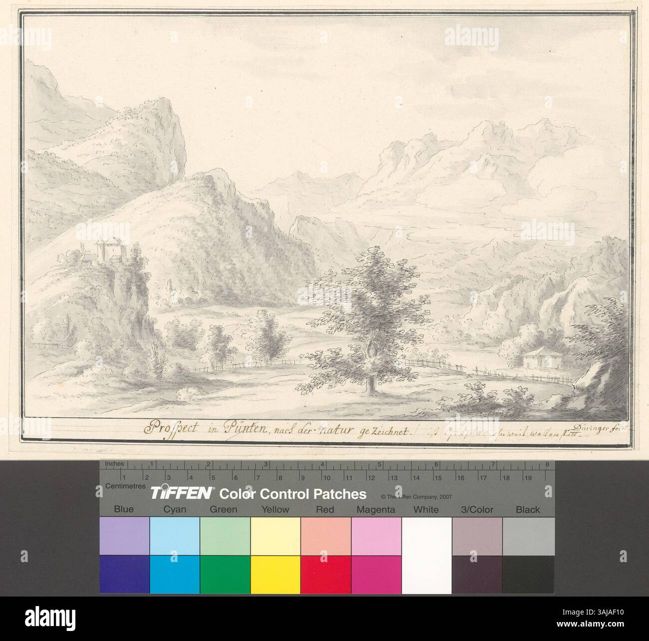 This 1740-1760 drawing by Daniel Düringer shows the village of Gräplang ...