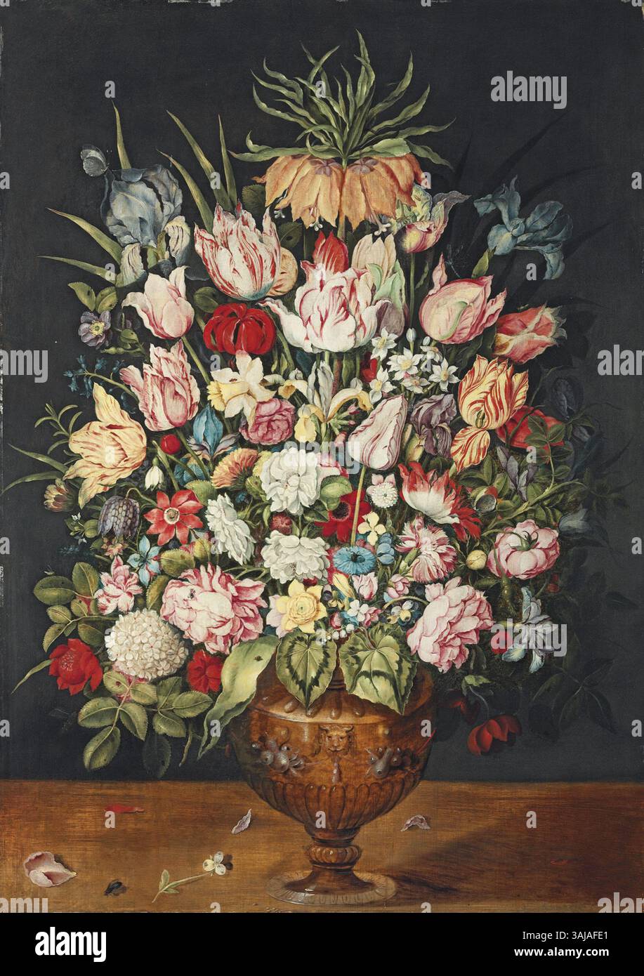 A still life painting from the Osias Beert circle shows a sculpted ...
