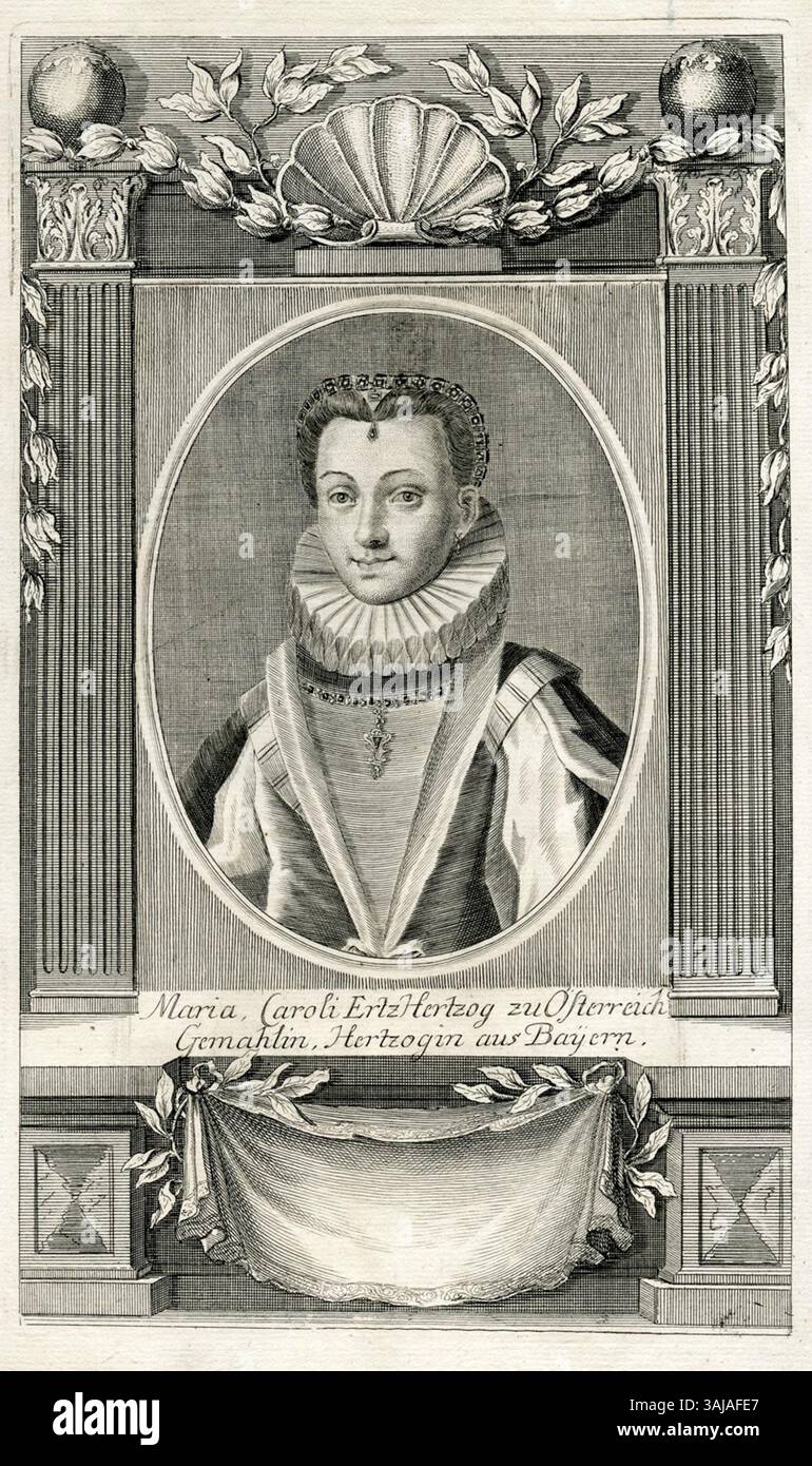 This 17th-century engraving features Maria Anna of Bavaria, wife of ...