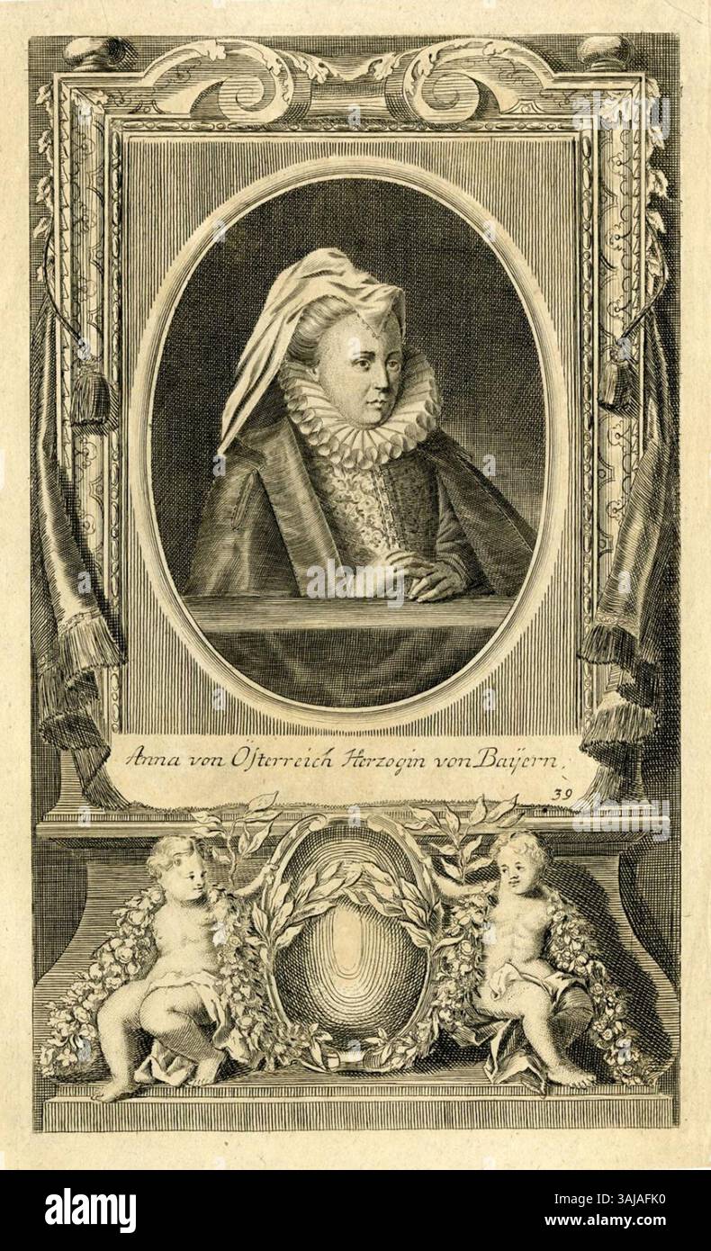 This engraving from the 18th century depicts Anna of Austria, Duchess ...