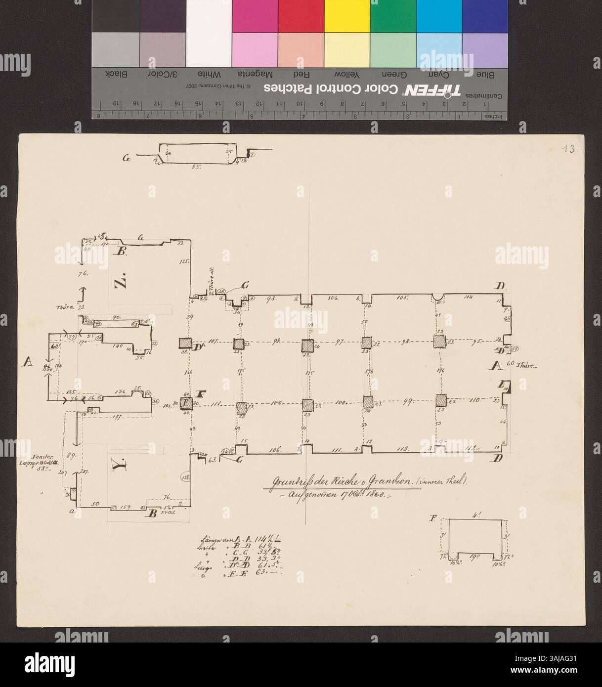 This print displays the floor plan of the church of Grandson ...
