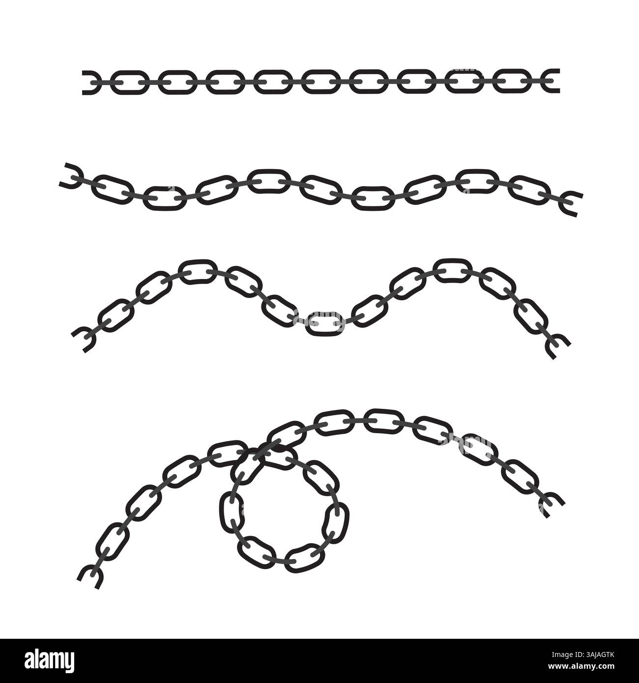 Linked Chain Forms Metal Connection Curves Repeating Segment Icon Vector Illustration Set