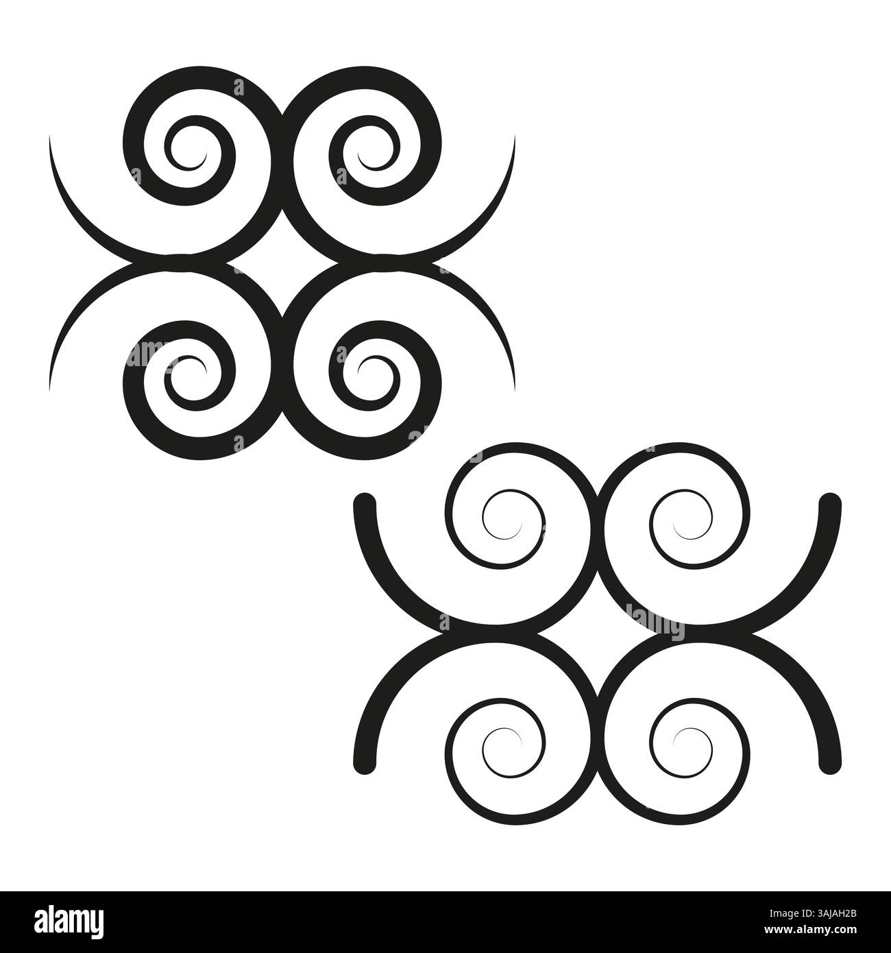 Swirl corner symbol. Spiral cross shape. Ornamental curl vector. Black ...