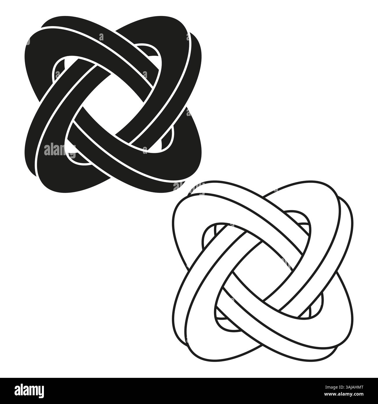 Interwoven rings shape. Circular loop figure. Overlapping band element. Vector knot structure ...