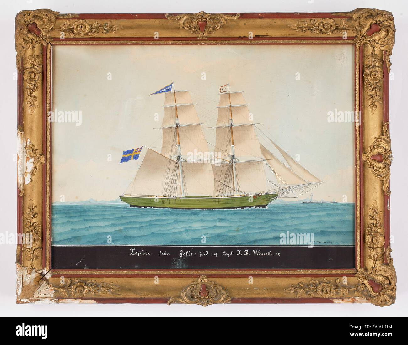 'Sephir' from Gävle, a maritime watercolor painting signed by Jn Moutte ...
