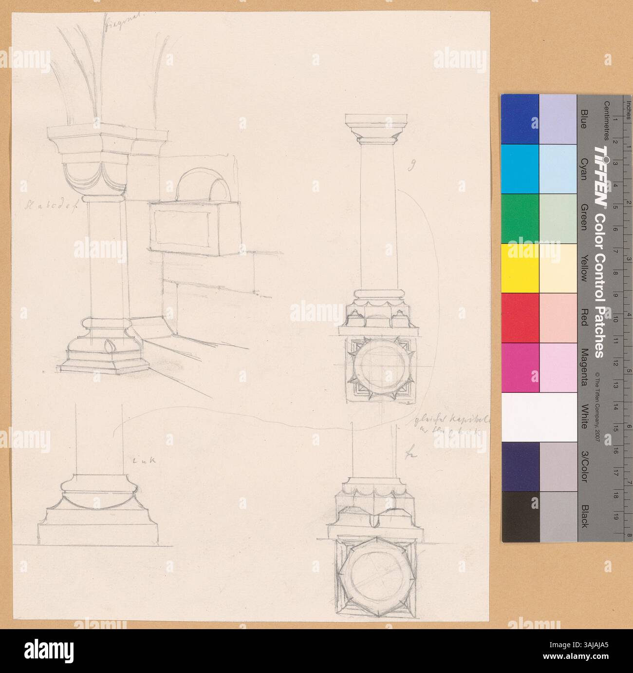 This image shows architectural details of the columns in the collegiate ...