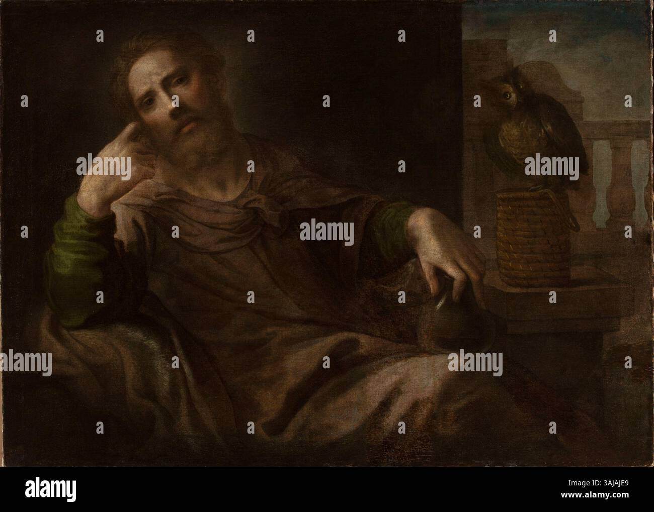 This 17th-century painting, titled 'Philosopher', depicts a thoughtful ...