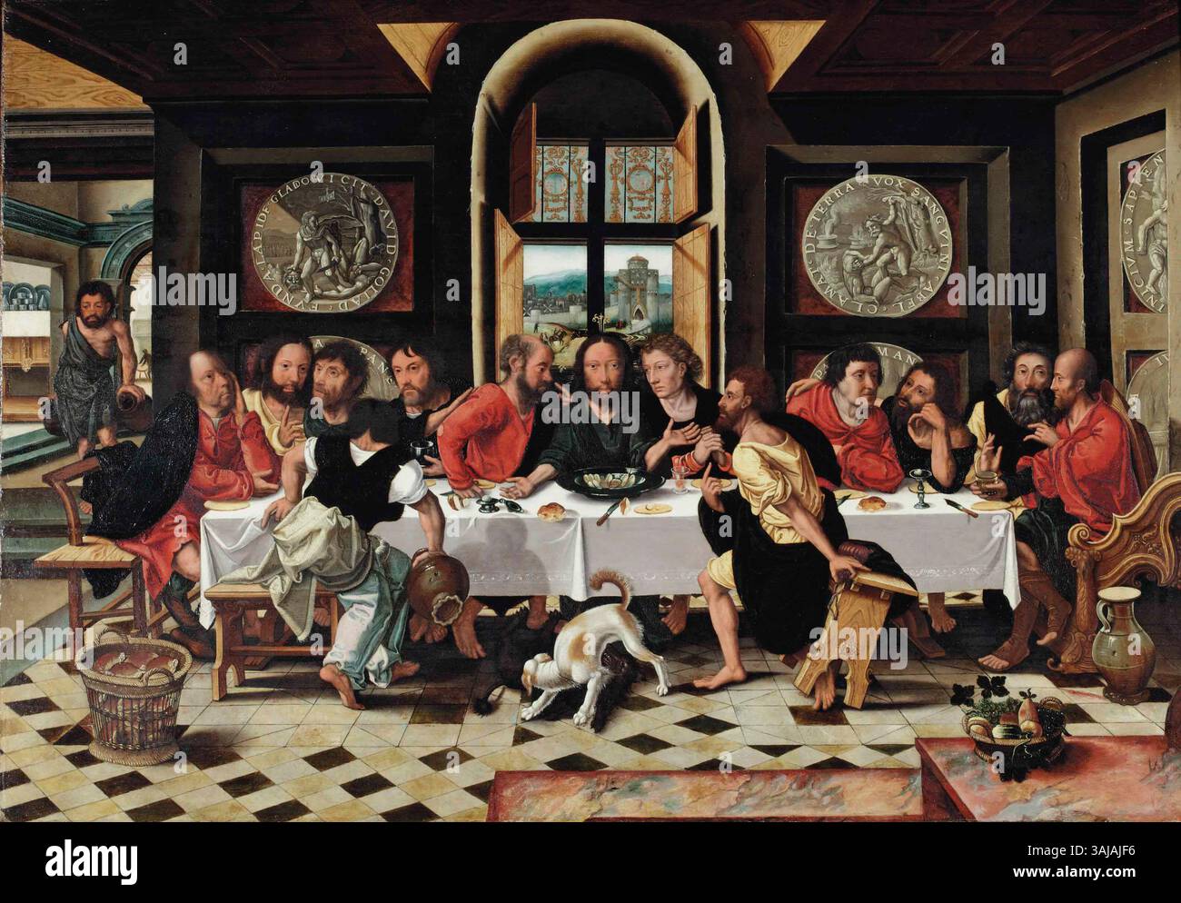 The 'Last Supper' painting by Pieter Coecke van Aelst, circa 1539, created in his studio ...