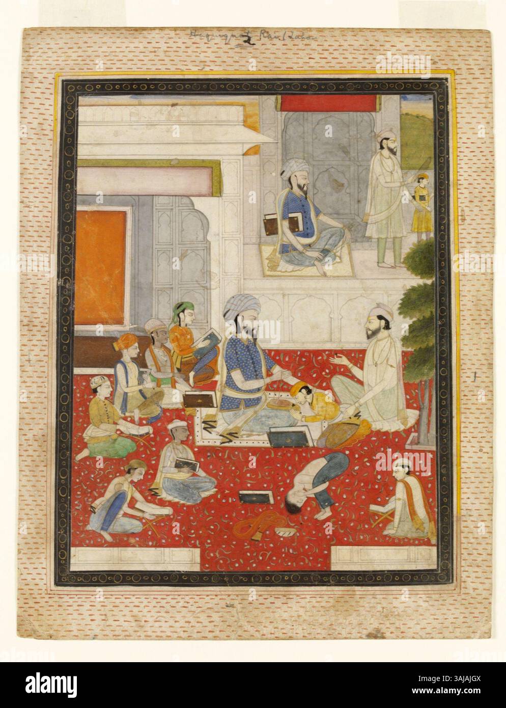 This painting from around 1800-1810 depicts a Sikh guru with his pupils ...