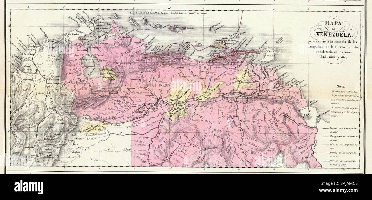 This 1840 map by Agustino Codazzi depicts the military campaigns of the ...