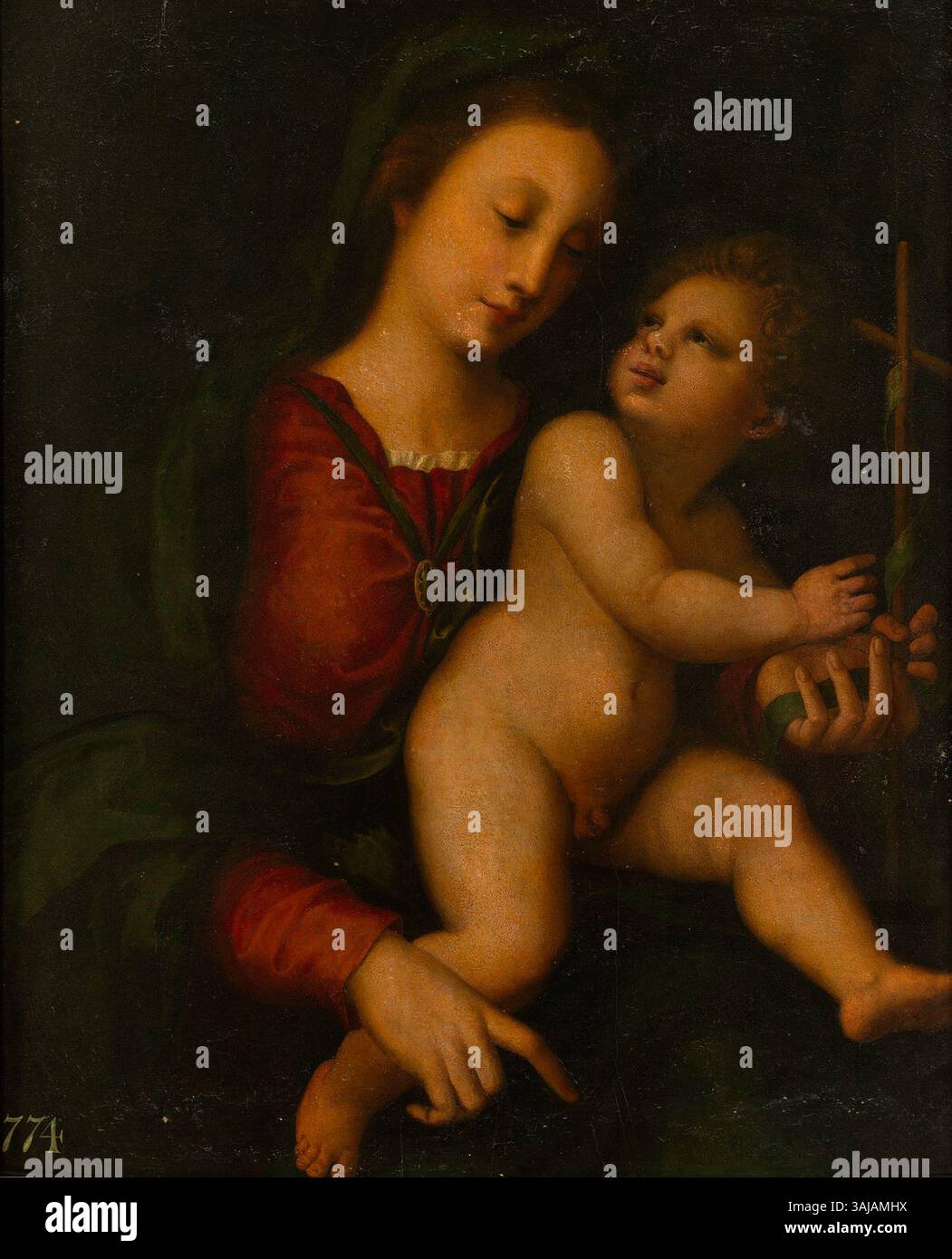 This painting, attributed to Mariano Graziadei, depicts The Virgin and Child. It was created ...