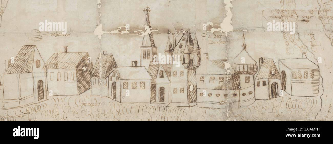 A 1500s drawing of buildings in Maastricht, Limmel, and Borgharen ...