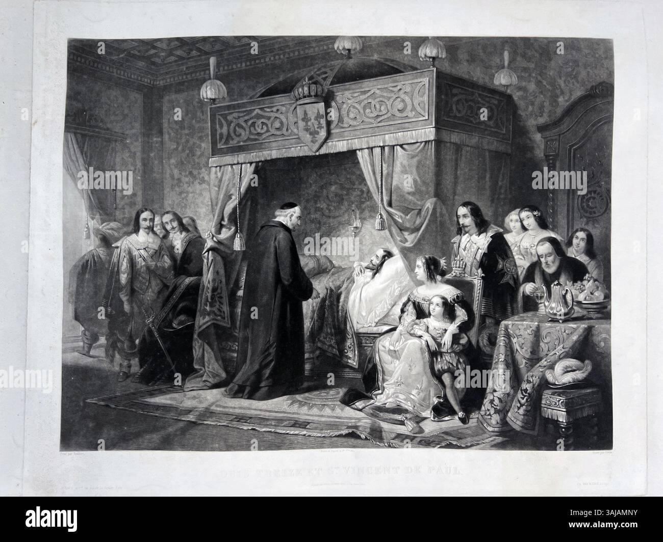 Lithograph by Pierre Cottin depicting St. Vincent de Paul visiting ...