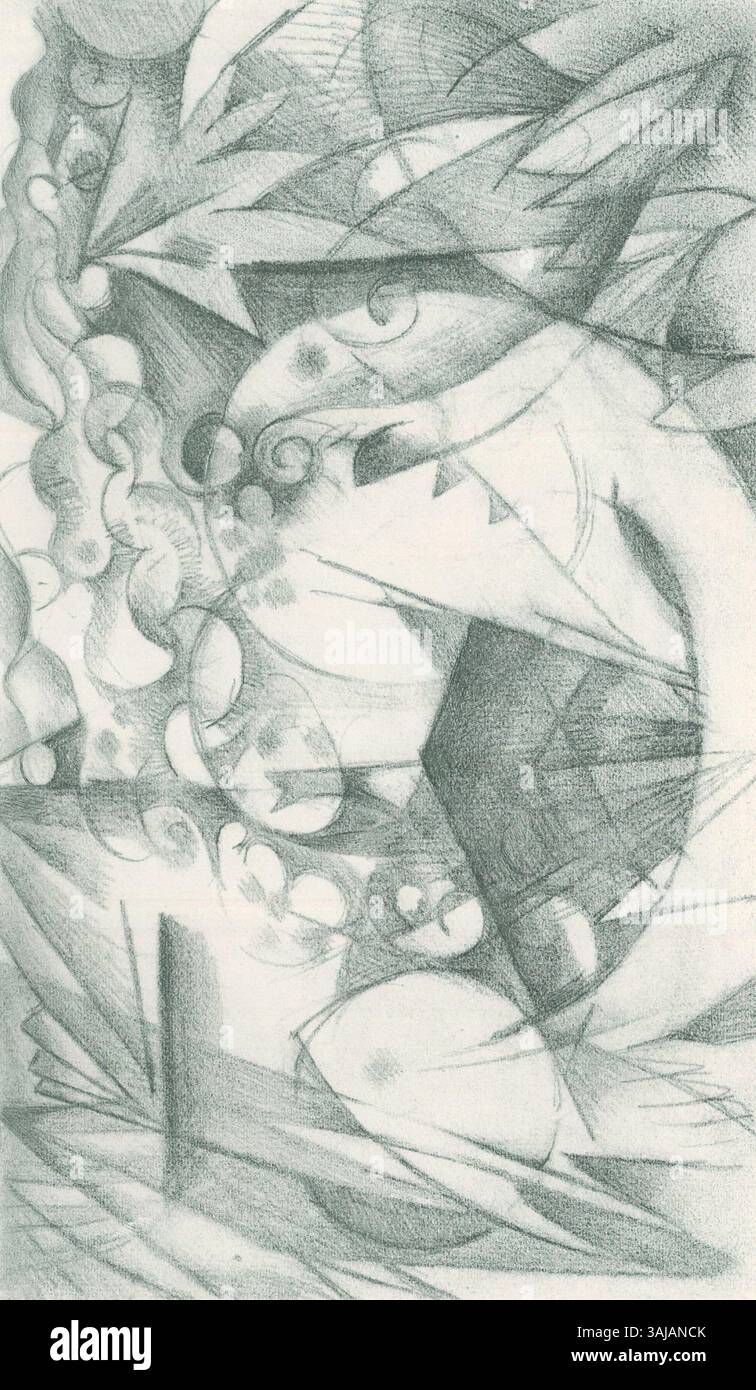 'Blatt 18,' a pen on paper drawing from Franz Marc's 1915 sketchbook ...