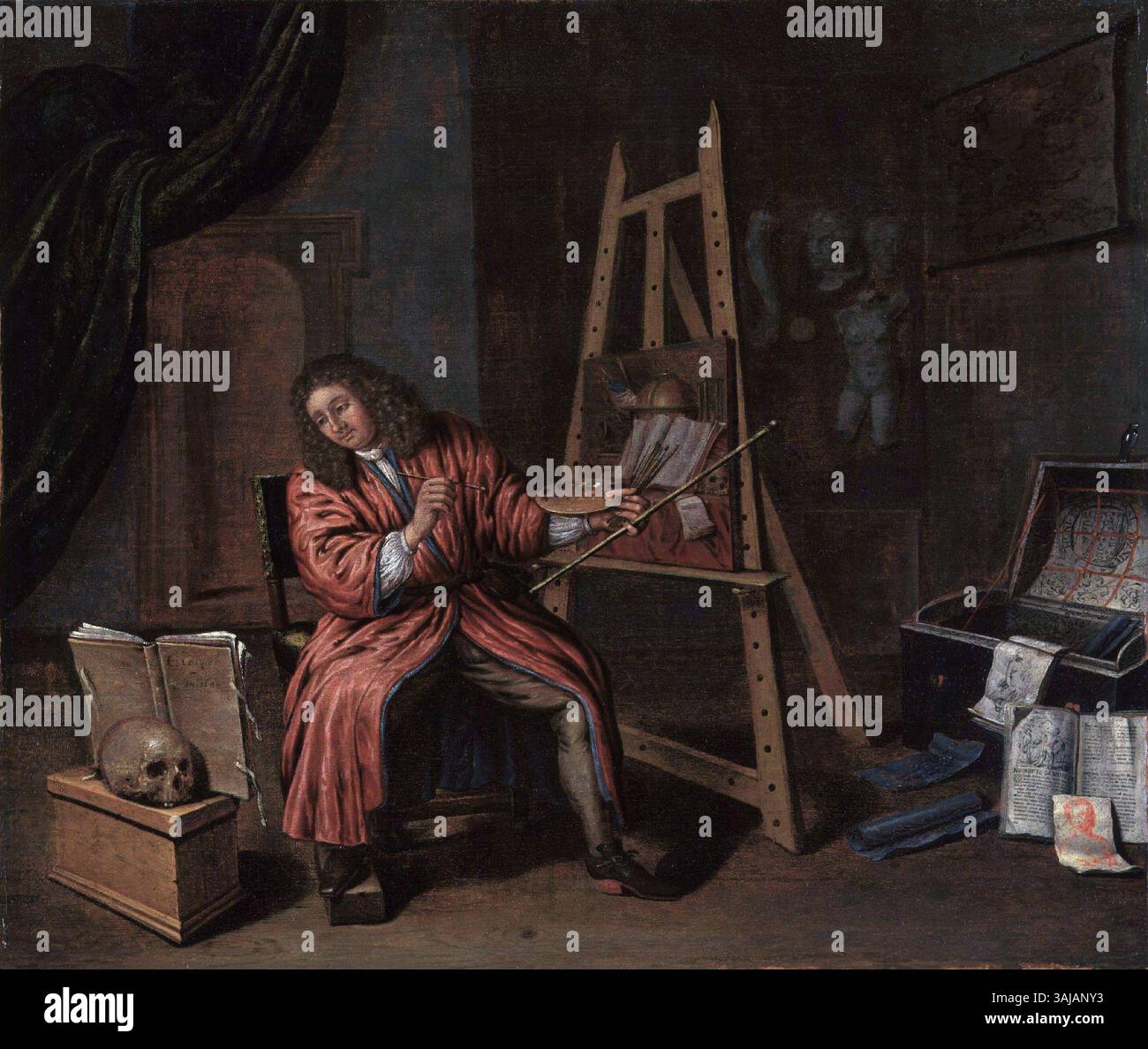 Self-portrait of Edward Collier, circa 1640-1708, showing the artist in ...