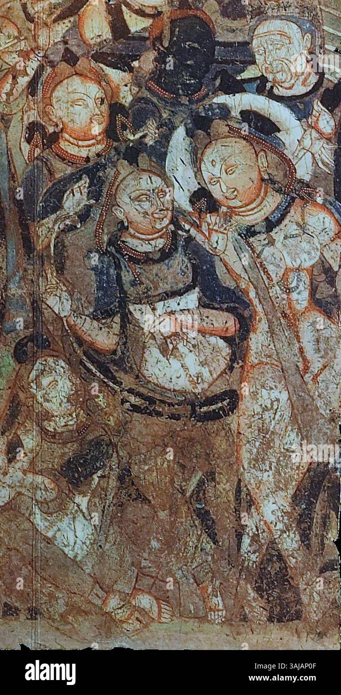 Another depiction from Cave 181 of the Kizil Caves, showing a woman ...