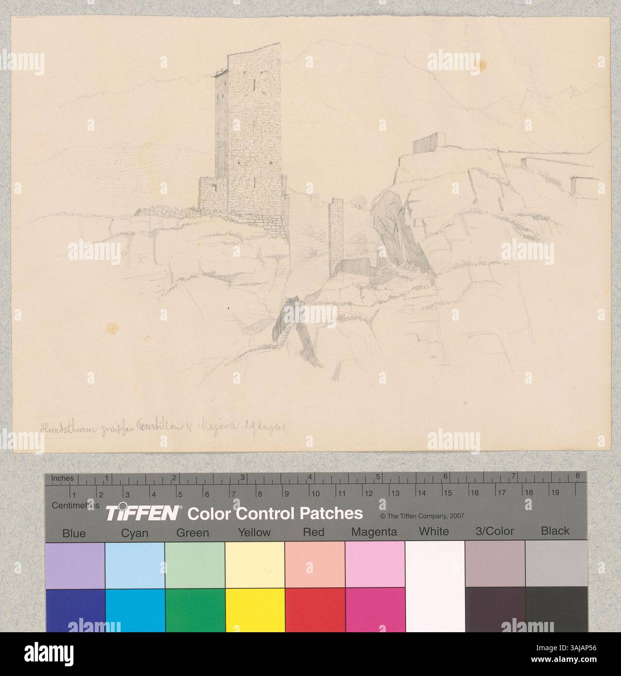 This drawing depicts the Hundsturm, a tower connected to the Majoria ...