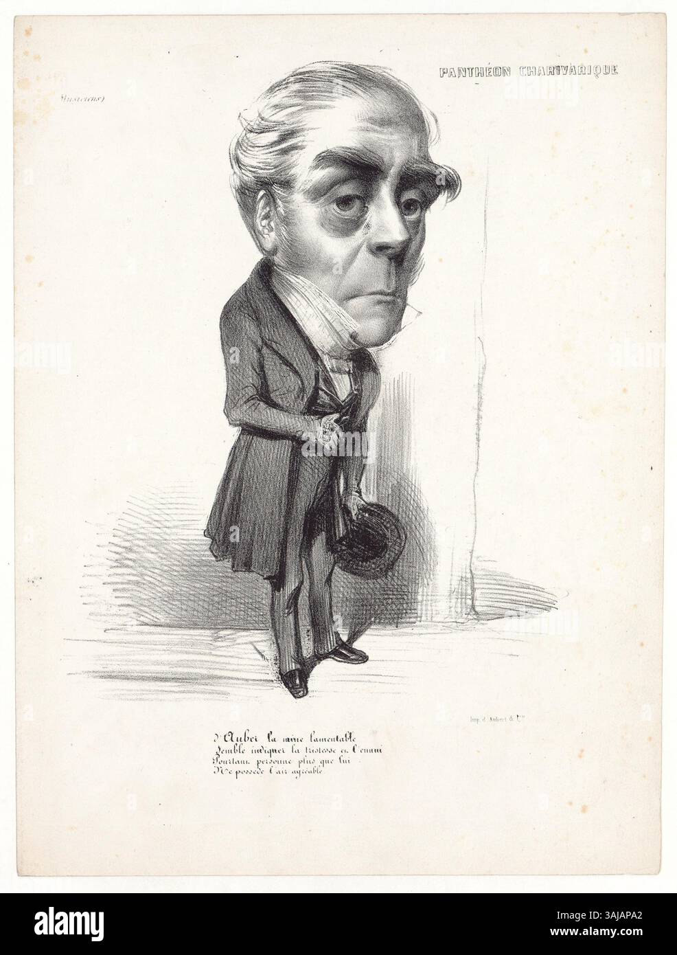 'Caricature of the composer Auber' by Benjamin Roubaud, created in 1840 ...