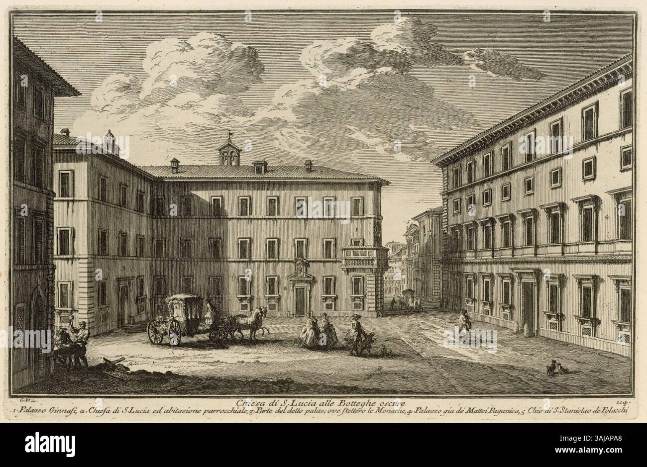 This 1750s work by Giuseppe Vasi depicts Santa Lucia alle Botteghe Oscure, an important church ...