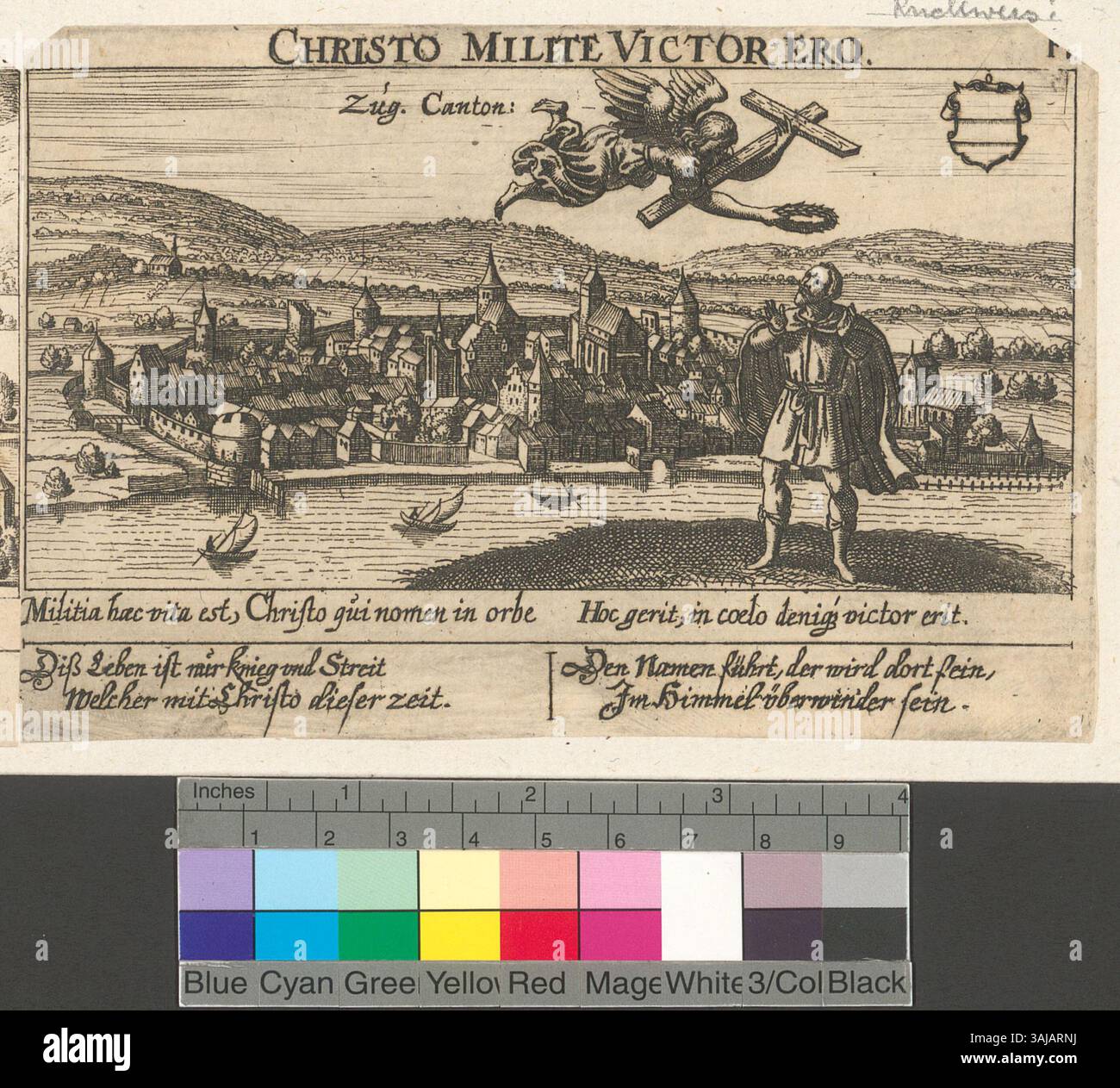 This 1626 print features the Latin phrase 'Christo milite victor ero ...