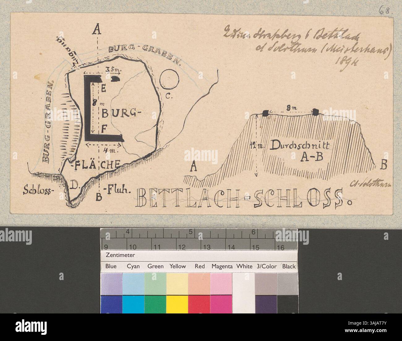 This image depicts the floor plan and site plan of Bettlach Castle in ...