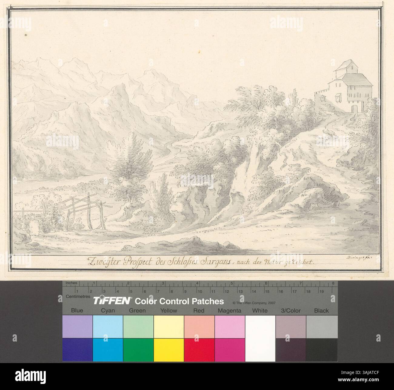 This drawing, by Daniel Düringer, shows a view of Sargans Castle ...