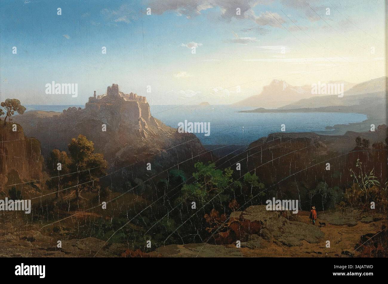 A 19th-century painting titled 'View over Èze to the Côte d'Azur ...