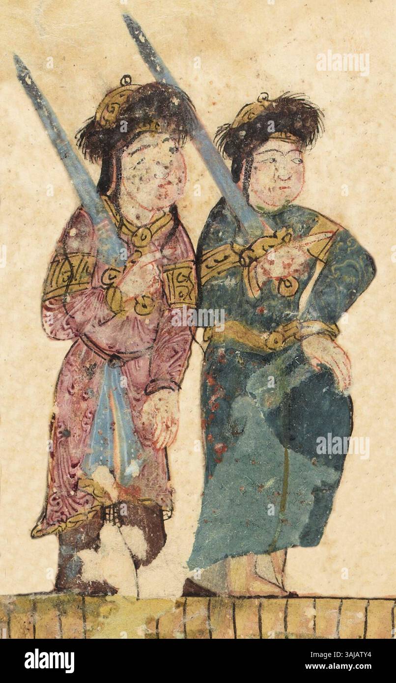 A double-page spread from the Maqamat al-Harari manuscript, showing ...