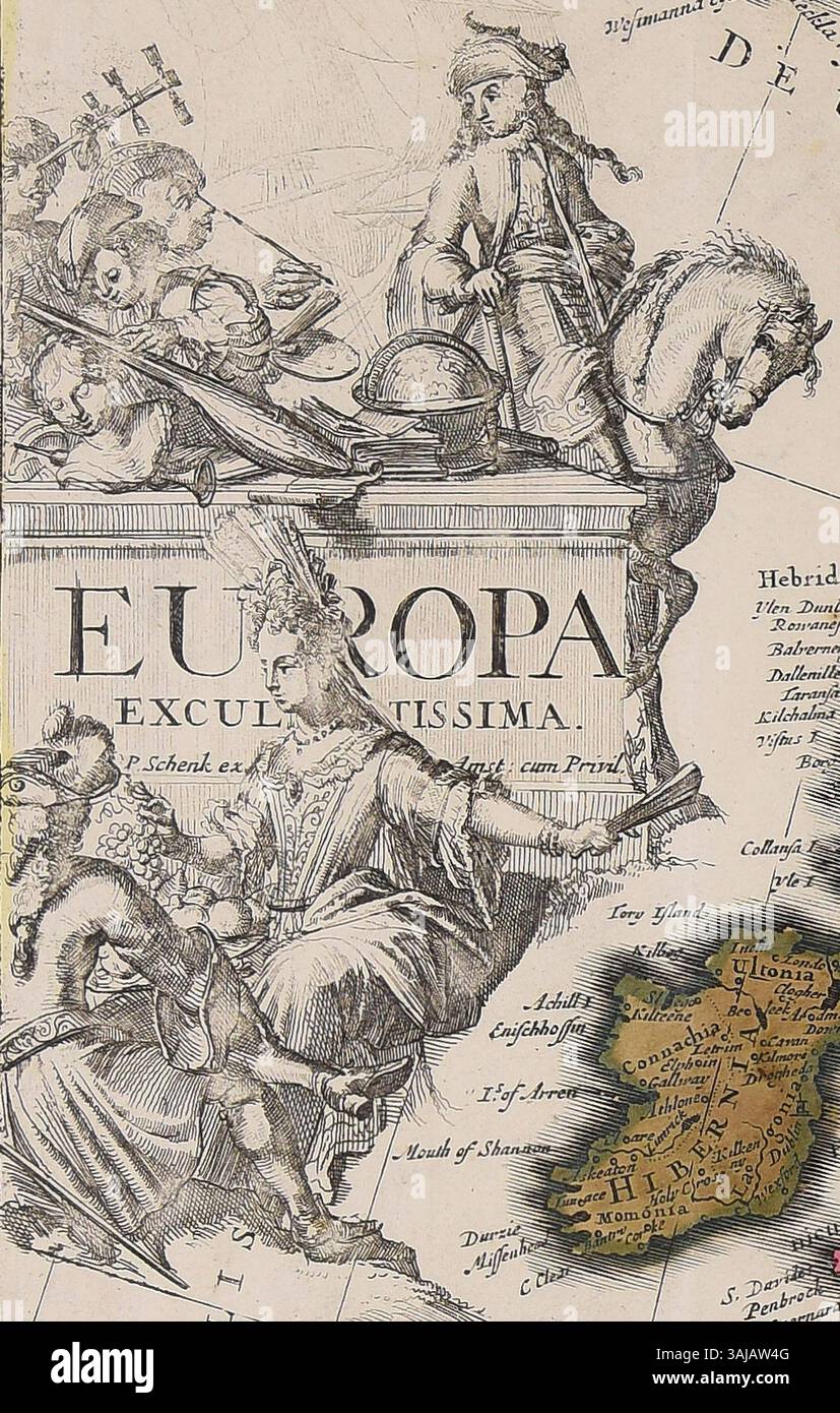 A 1700 map by Peter Schenk the Elder, depicting Europe with a detailed ...