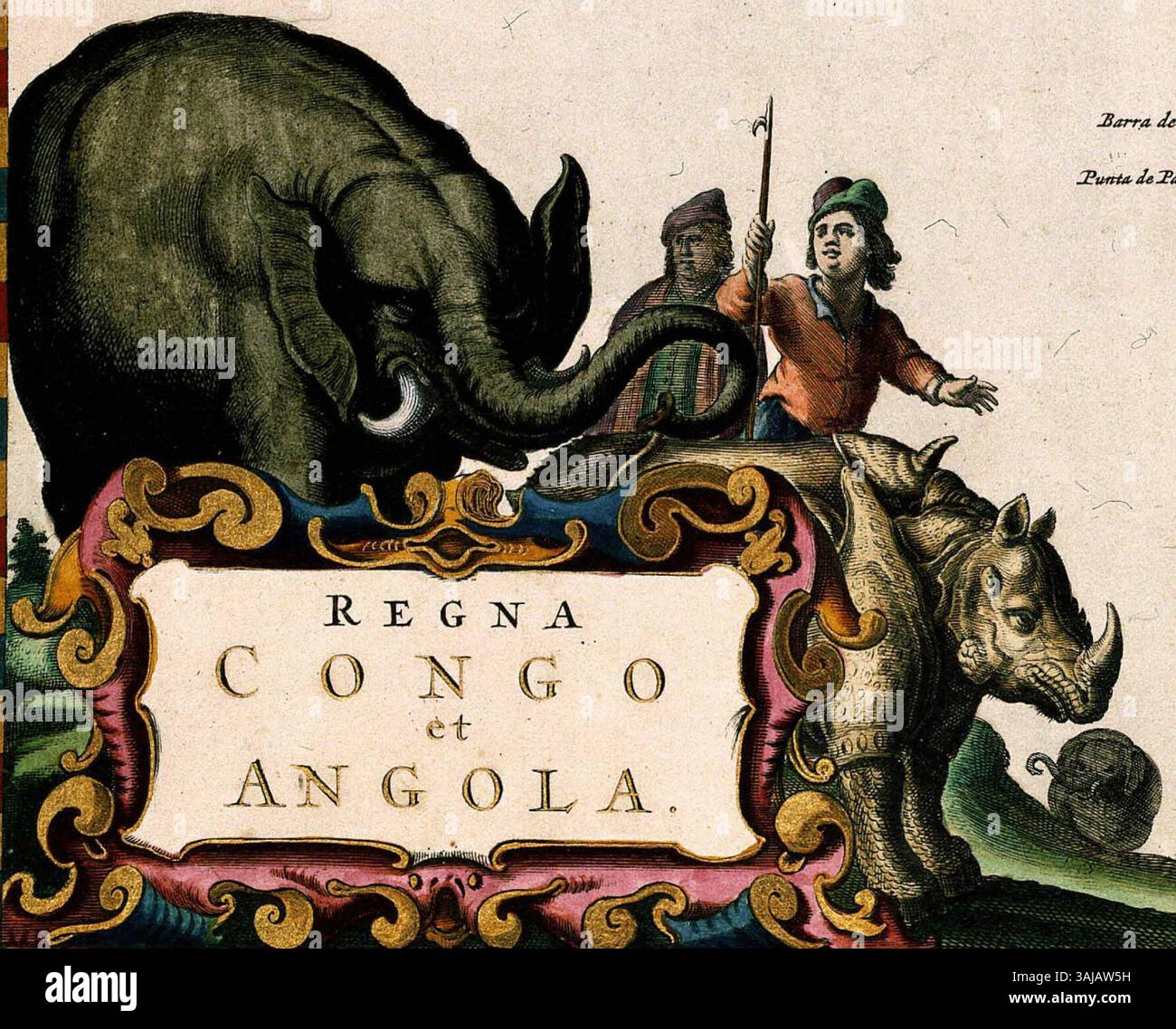 This figurative cartouche, part of Joan Blaeu's 1662 map of the Congo ...